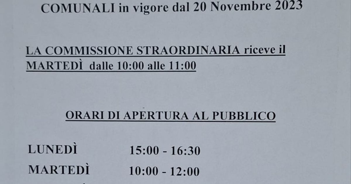 Comune di Acquaro - Nuovi Orari Uffici